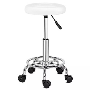 KLRCPQWU Round Adjustable Salon Stool with Footrest & Wheels Swivel Salon Stool Chair