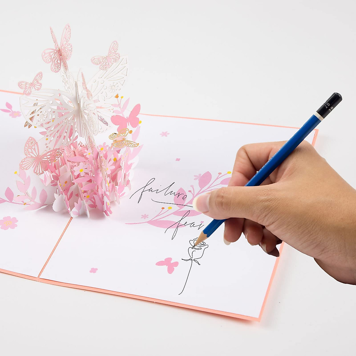 Pop Up Butterfly Birthday Card with Envelopes,3D Flying Butterflies Flower Birthday Cards，Handmade Colorful Popup Greeting Cards, For Birthday, Valentines Day,7.8x5.9 inch (Pink butterfly)