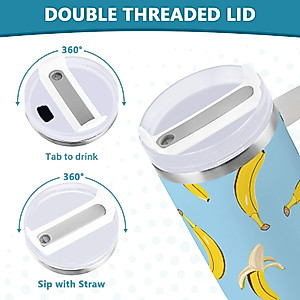 Light Blue Banana 40 oz Tumbler with Handle and Straw Insulated Reusable Leak-proof Travel Coffee Mug Cup with Lid Thermal Stainless Steel Water Bottle for Coffee Iced Tea