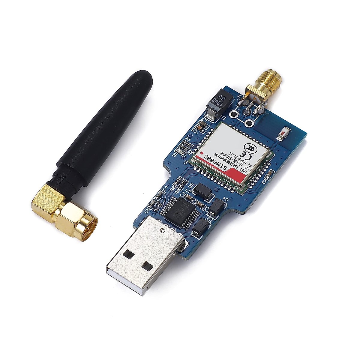 Teyleten Robot SIM800C USB GSM GPRS Wireless Module Quad-Band, 850/900/1800/1900MHz, CH340T USB Chip Support 2G 3G 4G SIM Card USB Communication SMS Data Transmission with Antenna （SIM800C is New）