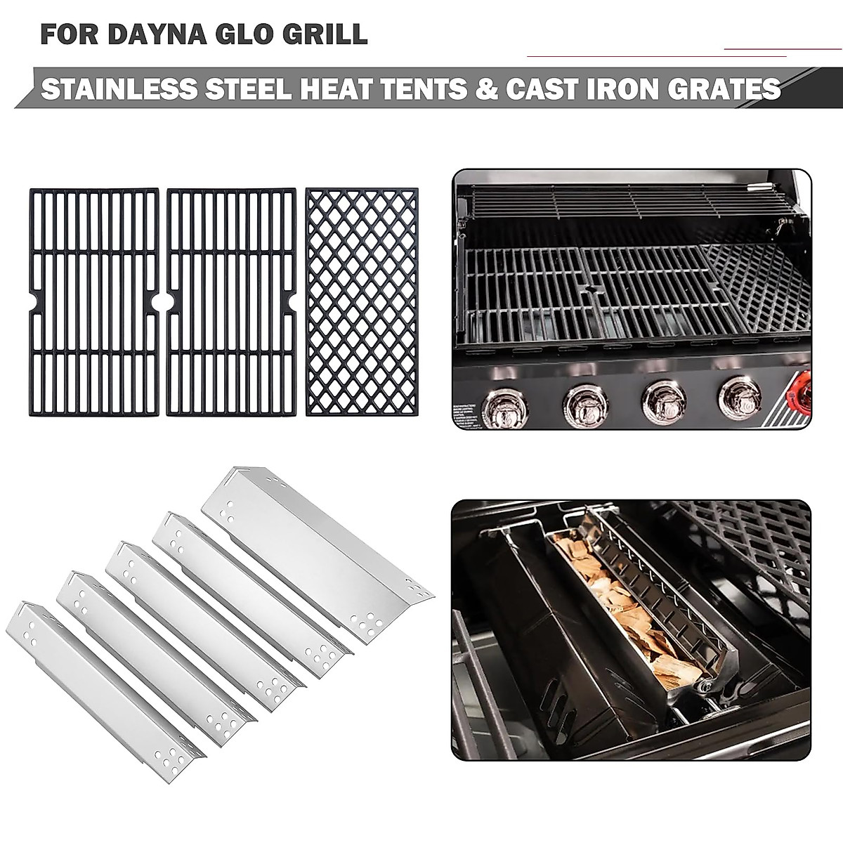 DGH474CRP Replacement Heat Tent Grates Grill Parts for Dyna Glo Grill Parts 70-02-411 Dyna glo DGH474CRP-D DGH474CRN-D Replacement Parts Grates Side Sear Plus Burner Heat Plates 70-02-412 Heat Shield