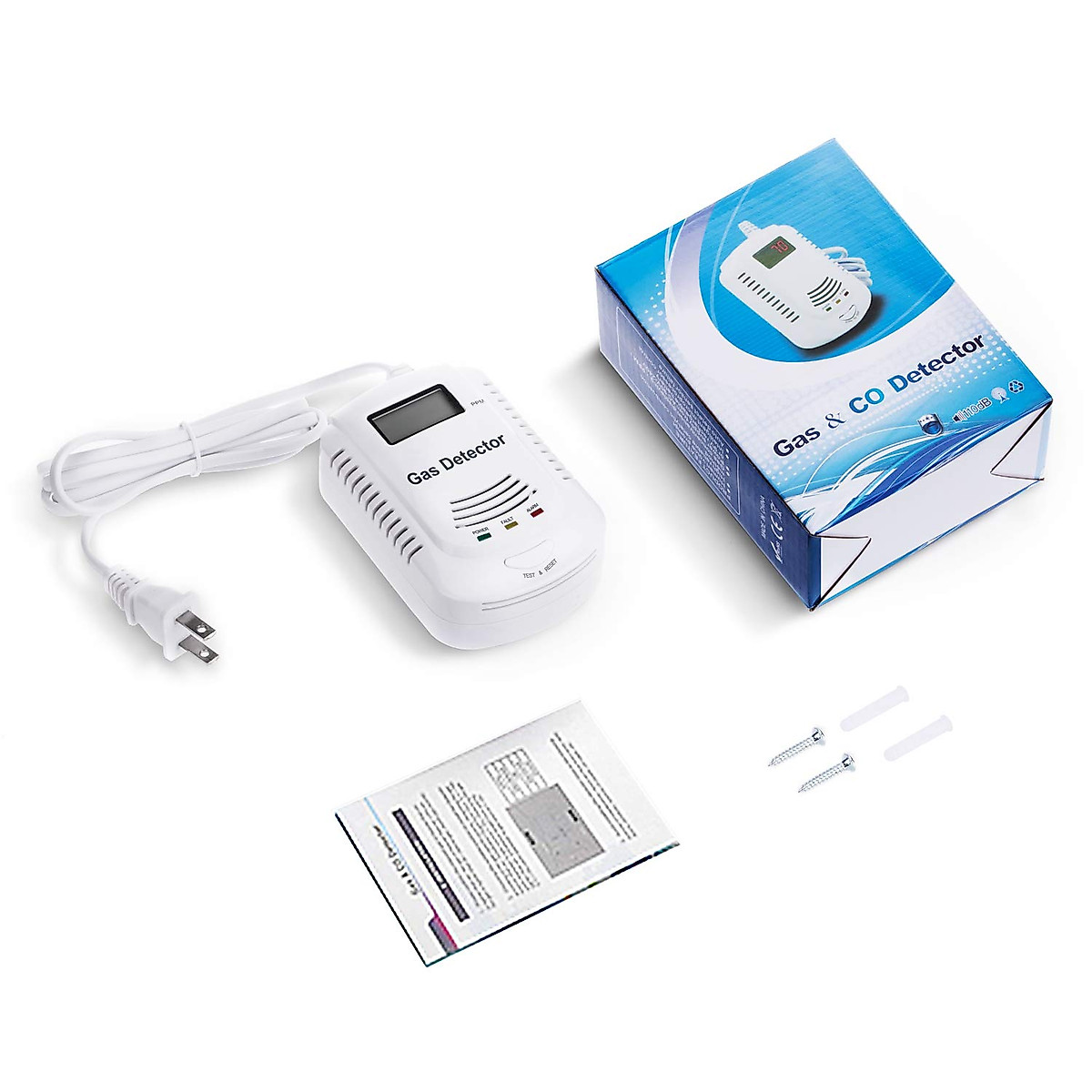 Combination Natural Gas and Carbon Monoxide Detector Plug in 2-in-1 Co Detector and Combustible Gas Detector,Propane,LPG,Gas Leak Detector for Kitchen/Home.