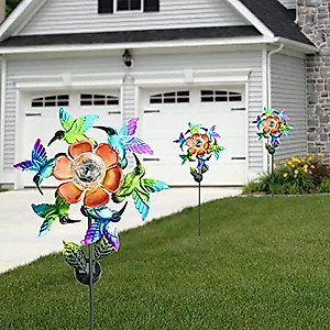 Solar Wind Spinners Hummingbird Spinner, Waterproof Outdoor Metal Wind Sculpture for Yard and Garden, Lawn & Garden Decor