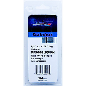 NailPRO 95/06SS 20 Ga 1/4" Leg x 1/2" Crown Stainless Steel Fine Wire Staples, 1000 Count