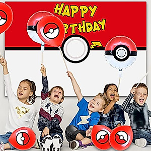Poke Party Supplies-33pcs Poke Latex Balloons,Poke Foil Balloons and Poke Backdrop for Poke Birthday Party Decorations