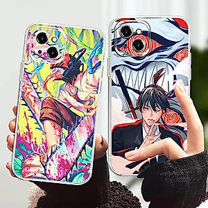 Compatible with Samsung Galaxy S9 Plus Case Chainsaw -Man Anime Design Cartoon Transparent Soft Silicona Case for Galaxy S9 Plus (with Keychain and 50 Pcs Chainsaw -Man Stickers)