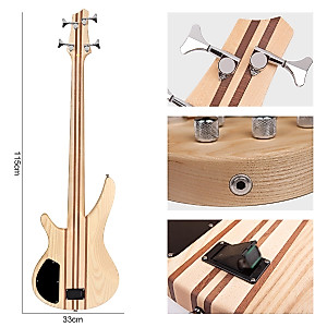 Bullfighter 4 String Electric Bass Guitar, Full Size Standard Right Handed Rosewood Fretboard Bass Kit with Gig Bag Strap Cable (wood)