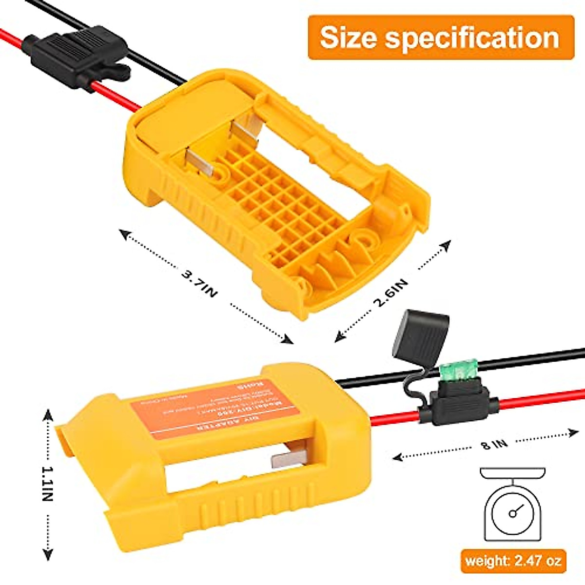 ZLWAWAOL 2 Pack Power Wheel Adapter with Fuse & Switch,Battery Adapter for Dewalt 20V Battery,with 16 Gauge Wire,Power Convertor for DIY Ride On Truck,RC Toys,Robotics and Work Lights