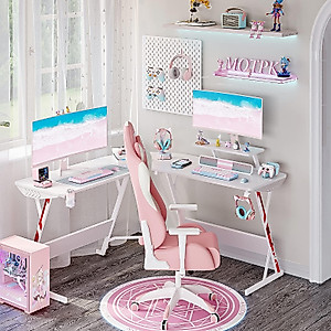 MOTPK White L Shaped Gaming Desk, 51 Inch Gamer Desk Gaming Table with Carbon Fiber Texture, Corner Computer Desk L Shape with Monitor Stand & Cup Holder & Headphone Hook, Gift Ideas