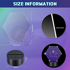 4 Set 3D Night Light LED Lamp Base with Clear Acrylic Sheets Remote Controls and Charging Cables Adjustable 16 Colors 4 Modes for Child Room Bar(Hexagon Style)