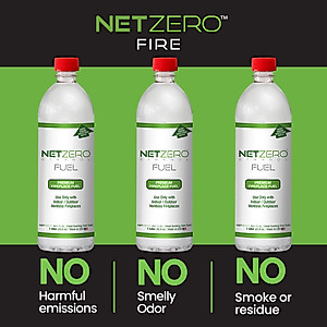 NETZERO Premium Bioethanol Fuel for Ventless Fireplaces, Fire Pit, Stoves and Burners Clean Burning, Sustainable Fuel, 1 Liter Bottle (Pack of 3)