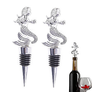 brandname SCRTB Mermaid Wine Stopper 2 Pcs Wine Bottle Stopper,Champagne Cork,Wine Stopper,Reusable Beverage Bottle Stopper,Mermaid Gifts for Women,Silicone Wine Stopper, Silver