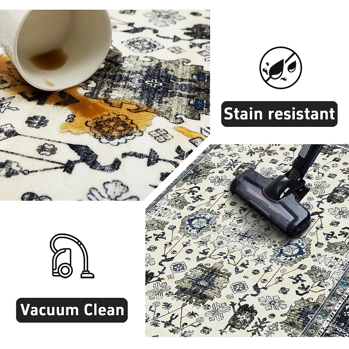 Ruaruarug Area Rug Non Slip Machine Washable Ultra Soft Outdoor/Living Room/Classroom/Bedroom/Kitchen (White Gray, 5'×7')