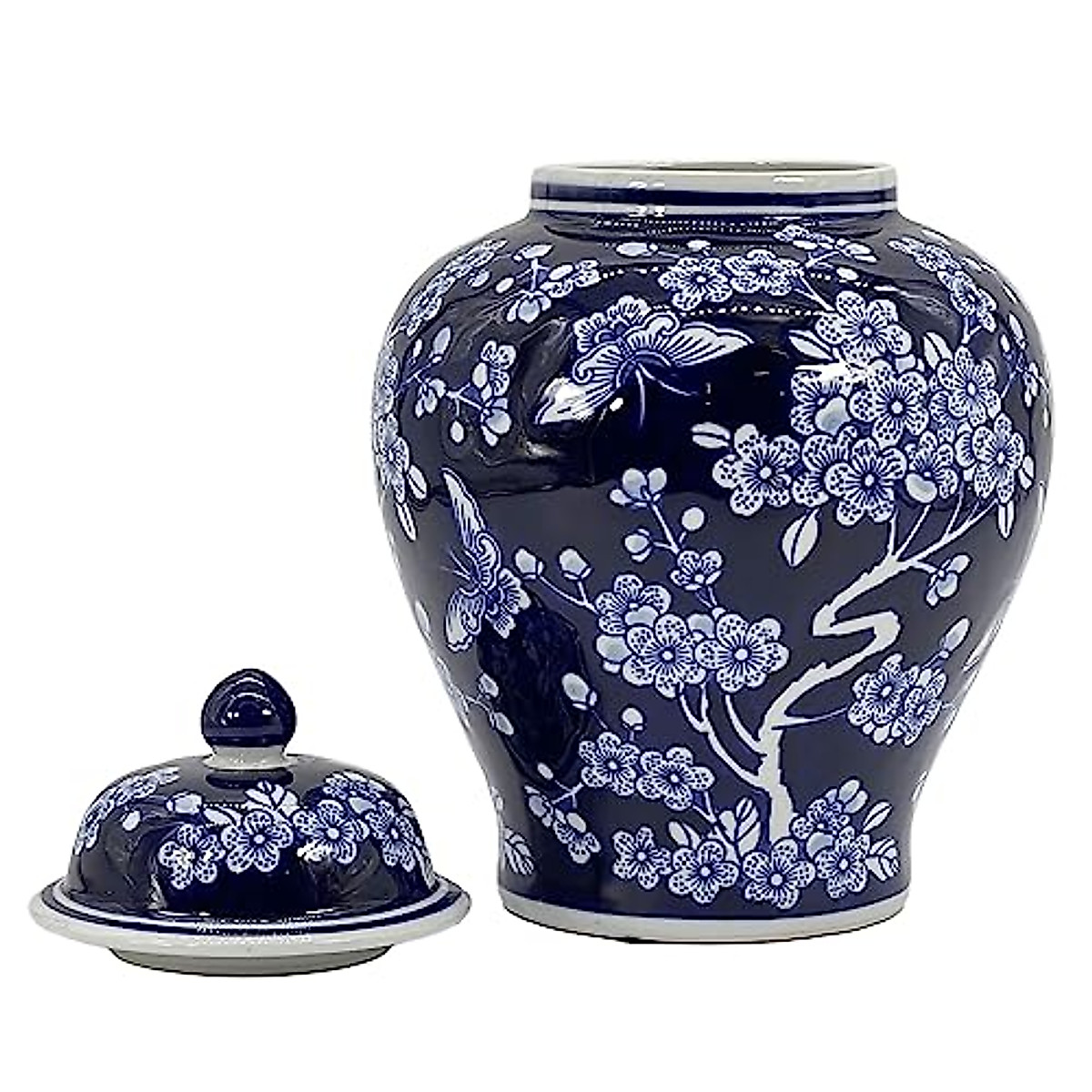 Galt International Dark Blue Floral Chinoiserie Jar 12" w/Lid - Ginger Jar, Tea Storage, Decorative, Home Decor Jar