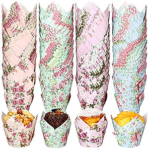 400 Pcs Floral Baking Cups Paper Cupcake Liners Muffin Liners Watercolor Flower Cupcake Wrappers for Tea Party Wedding Birthday Baby Shower Decorations