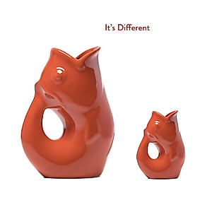 Gurgle Pot Fish Pitcher - Set of 2- Paprika, French Inspired Design, Large Pitcher 42 oz. with matching baby Gurgle Pot., Brown