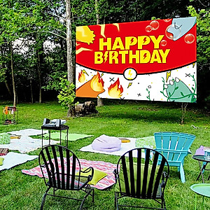 Cartoon Red White Ball Birthday Party Banner for Kid Pet Photo Backdrop Video Gaming Party Banner Kid Birthday Party Decorations Banner Baby Shower Decoration Supplies 5x3ft