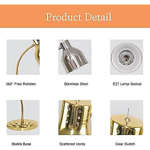 Vkins Single Bulb Food Heat Lamp 250W Food Warming Light for kitchen Commercial Warmer Lamps for Home Restaurant Buffet (Size : Gold)