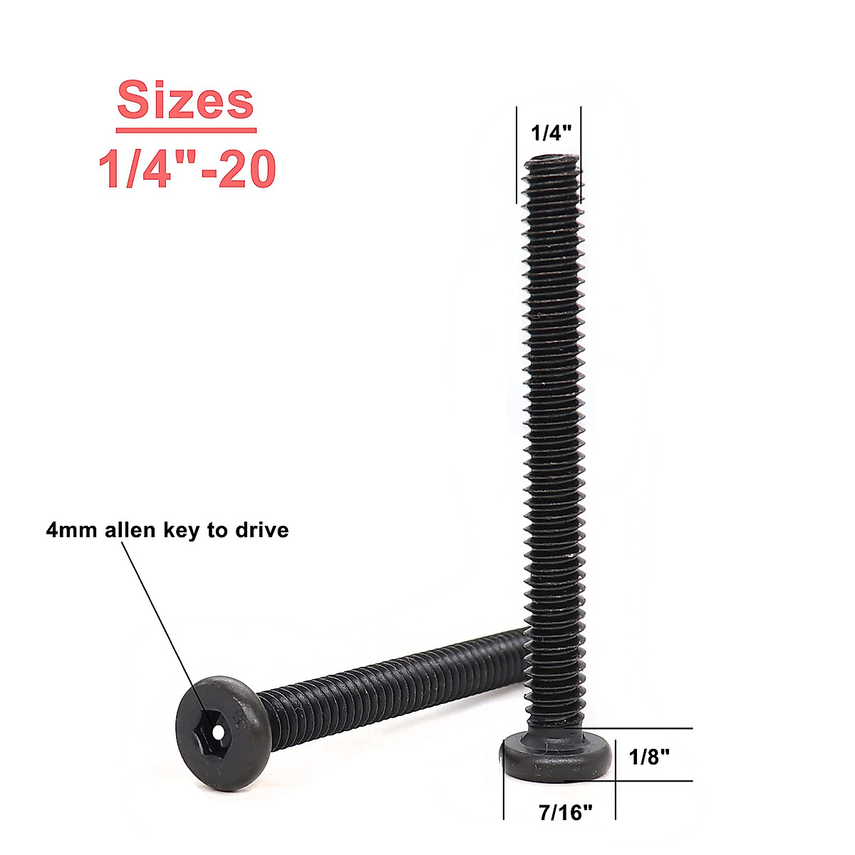 cSeao 12pcs Black 1/4-20 x 2 Socket Cap Screws Allen Head Bolts with One Hex Key