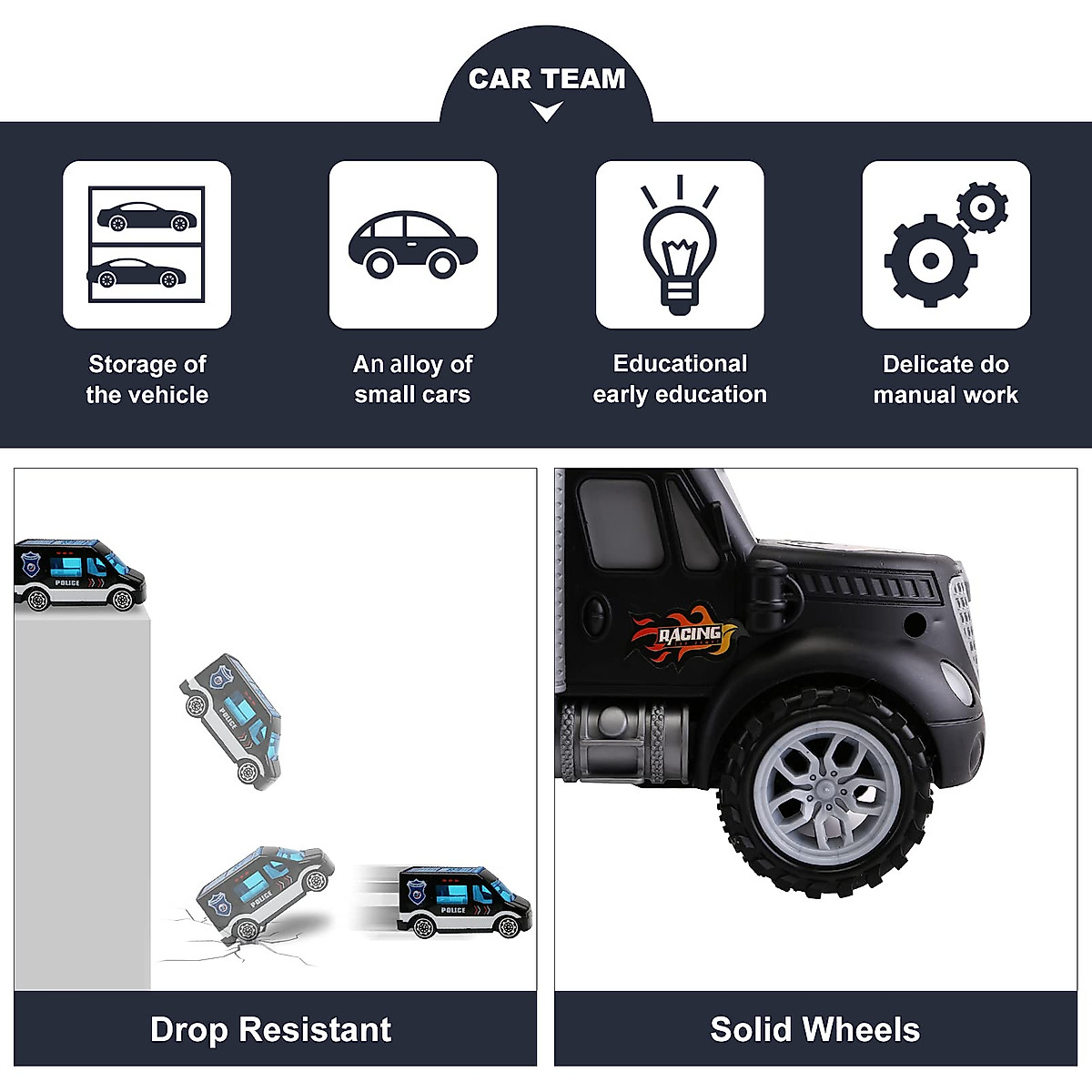 Toddler Toys for 3-4 Year Old Boys,Large Transport Cars Carrier Set Truck Toys with 12 Die cast Vehicles Truck Toys Cars,Ideal Christmas Easter Gifts Toys for Kids Age 3-7