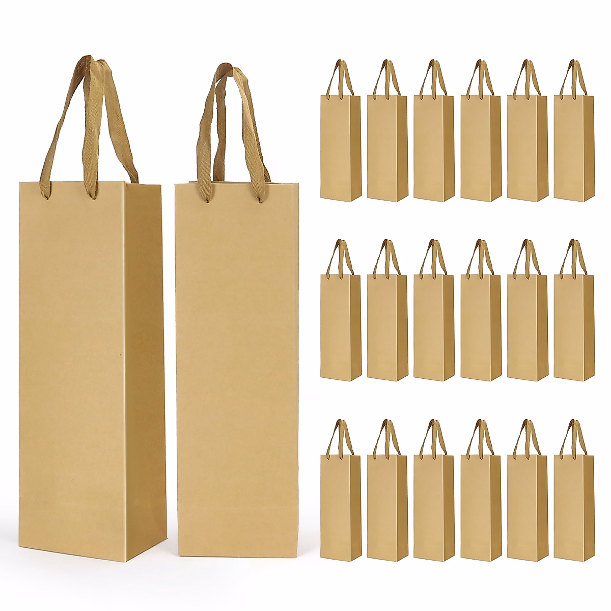 CZWESTC 20 Pack Kraft Paper Wine Bags with Handles Brown Wine Bottle Bags BulkWine Gift Bags Shopping Bags Party Bags Retails Bags Whiskey Champagne Bottles Bags-3.5×4.3×13.8 in