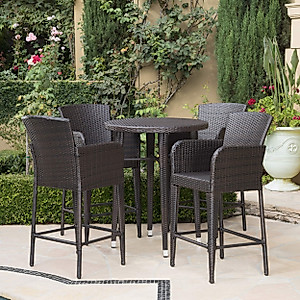 Christopher Knight Home Callum Outdoor Wicker 32.5" Round Bar Table Set, 5-Pcs Set, Multibrown