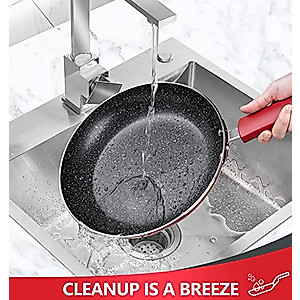 MICHELANGELO Pots and Pans Set Nonstick, 15 Pcs Kitchen Cookware Sets with Porcelain Enamel Exterior and Nonstick Granite-derived Coating, Enamel Cookware Set with 5 Utensils - Red