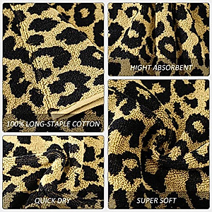 Luxury Leopard Bath Towel Sets for Women Girls Yellow Black Large Ultra Soft 100% Cotton 1 Bath Towels Sheets 1 Hand Towels 1 Washcloths Highly Absorbent for Adults Women Face Body (Yellow)