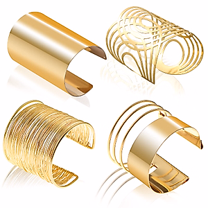 37YIMU 4 Pcs Gold Cuff Bangle Bracelet for Women Open Wide Wire Bracelets Gold Wrist Cuff Wrap Bracelets