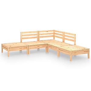 vidaXL 5-Piece Patio Lounge Set in Solid Pinewood- Rustic Pallet-Design Outdoor Furniture with Corner Sofa, Middle Sofas, Footstools/Tables- Easy Assembly- Lounge Set for Patio/Garden/Living Room