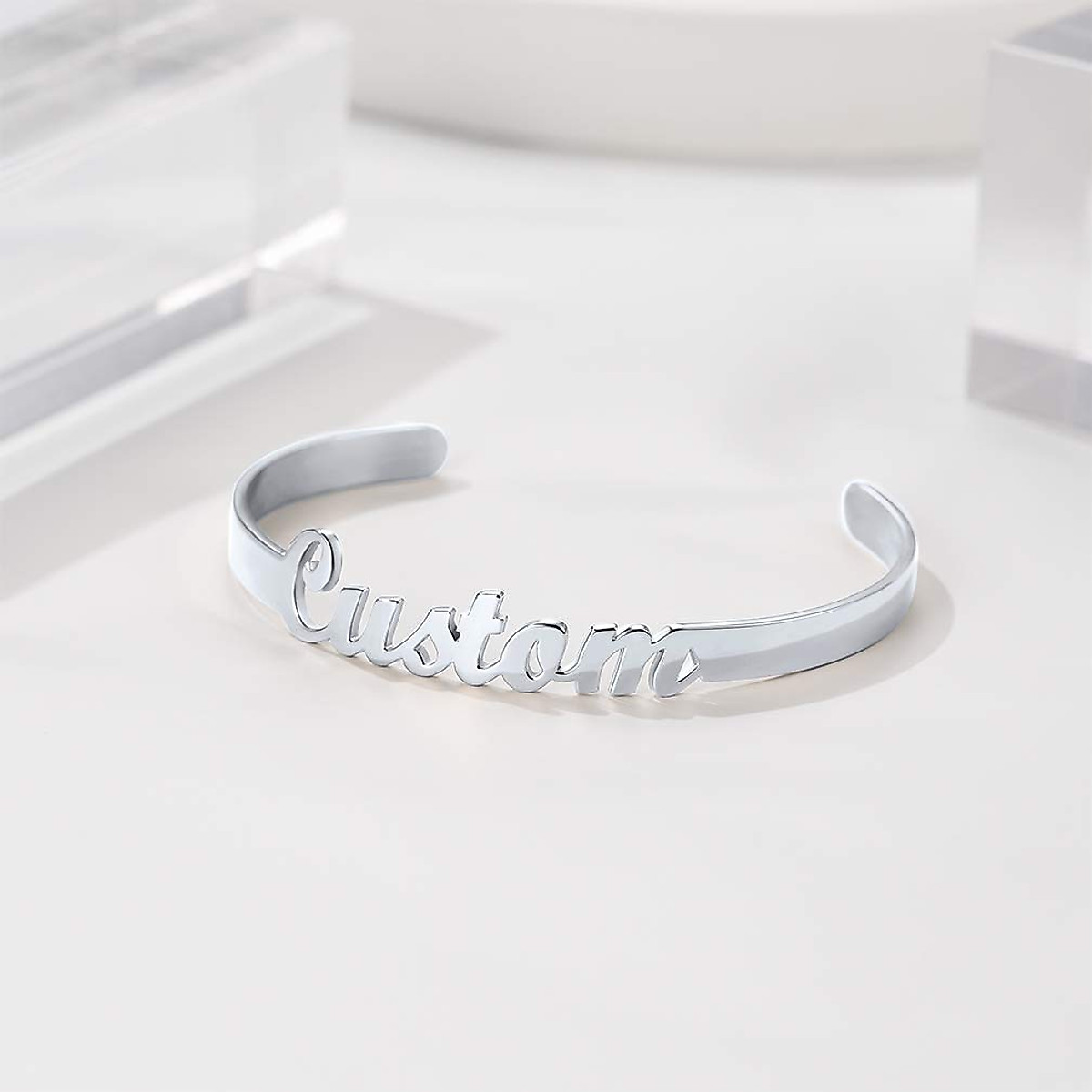 Engravable Cuff Bracelets for Women Custom Made Open Cuff Bangle Bracelet with Name Engraved Personalized Memorial Jewelry