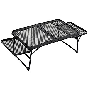 SKIKEN Small Low Camping Table with Wing Panels, Folding Low Picnic Table, Sturdy Steel Mesh Outdoor Table, Waterproof and Heat Resistant, Aluminum (3ft, Black)