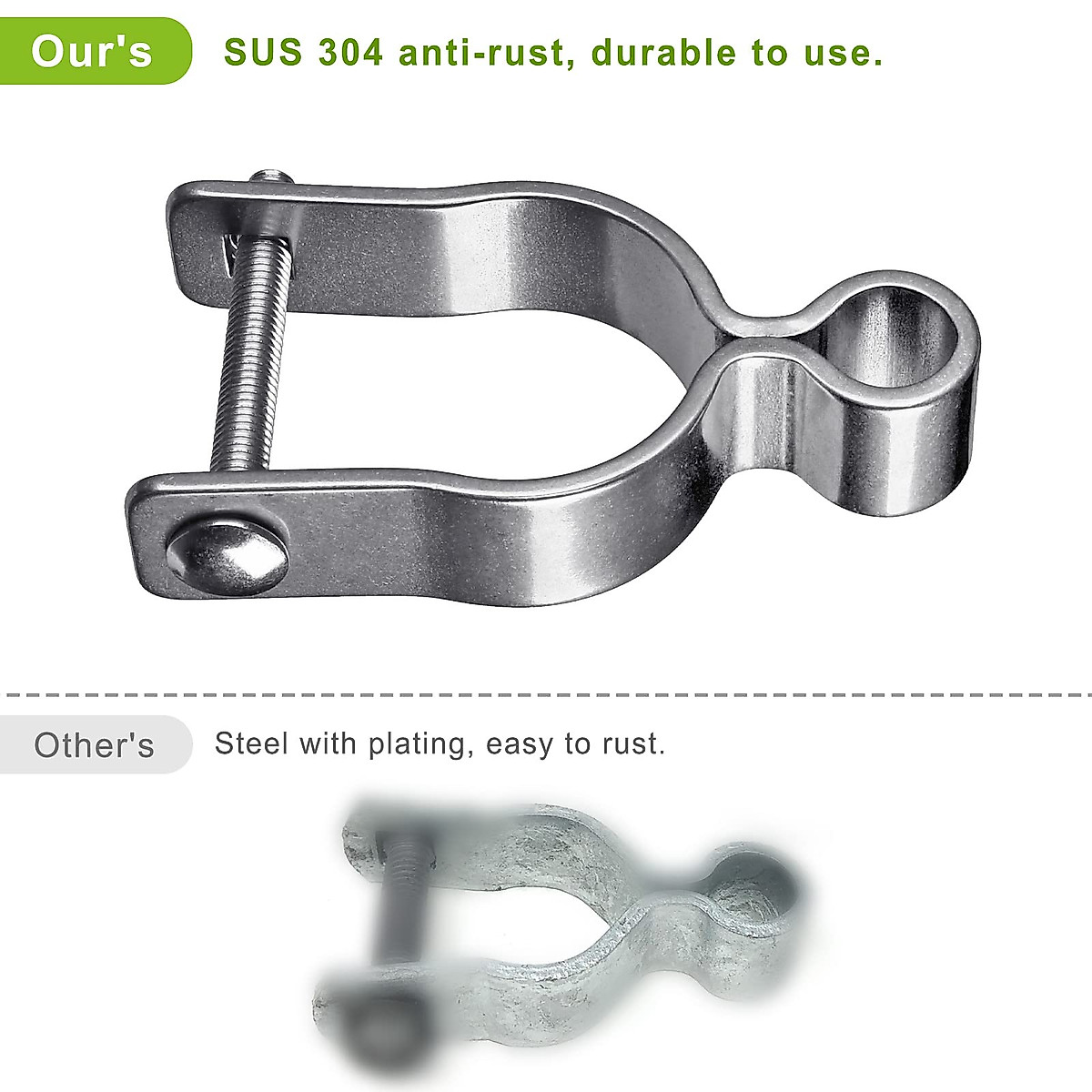 Insaga 304 Stainless Steel Chain Link Fence Gate Frame Female Hinge for Chain Link Fence Post, 2 Pack Post Female Hinges for 5/8'' Pin fit 1-3/8''Outer Diameter Post/Pipe, Bolt/Nut Included