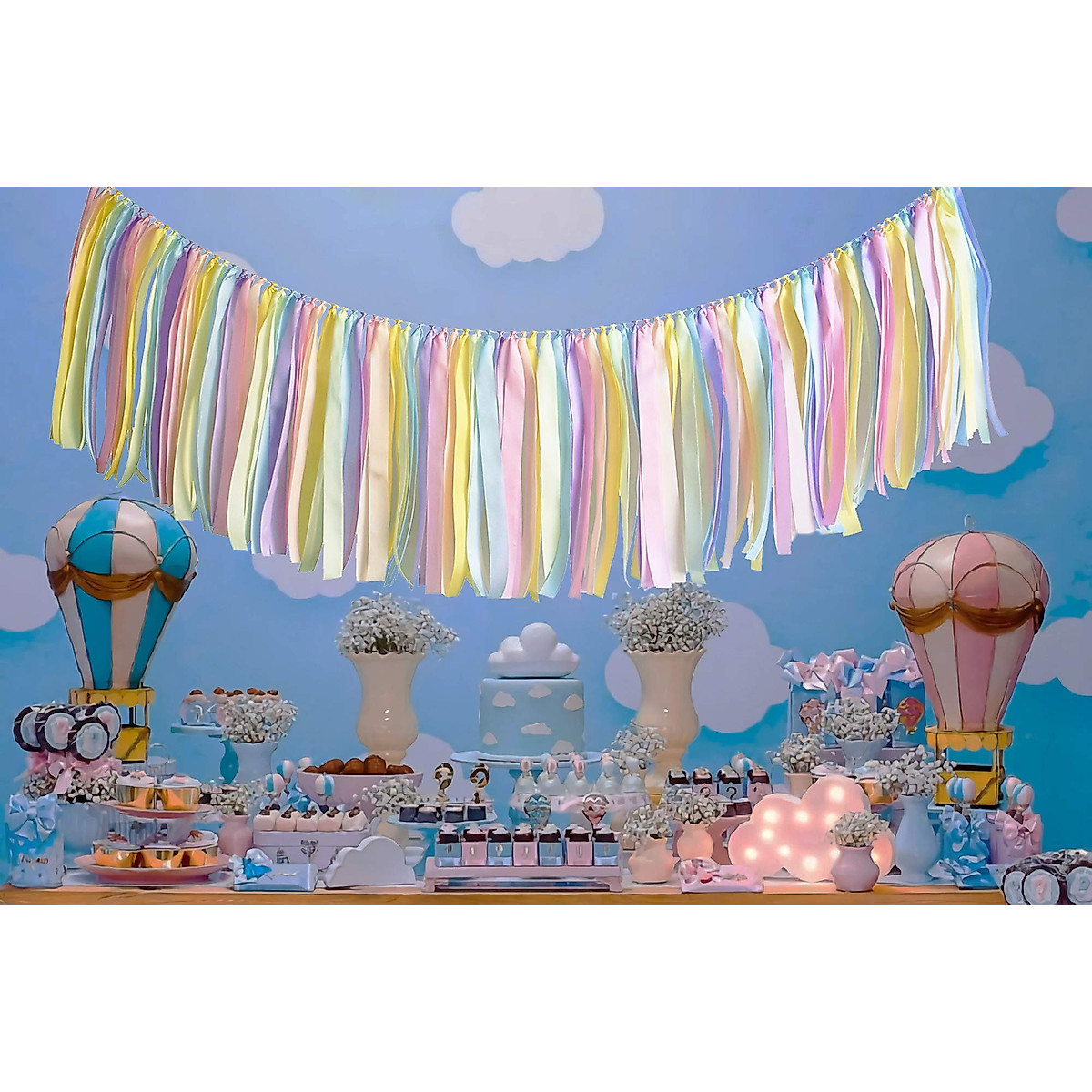 Kingsnow Highchair Banner Birthday Ribbon Garland 40 inches Chair Tutu Skirt for Ice Cream Party Decor,Baby Shower,Photo Booth Props,Classroom Decor and Girl Birthday