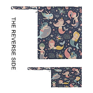 KEEPREAL Cute Girls Mermaid Wet Dry Bag for Cloth Diaper&Swimsuit,Travel&Beach - Water Resistant Wet Bags - Perfect for Wet Clothes, Toiletries, 2 Pack