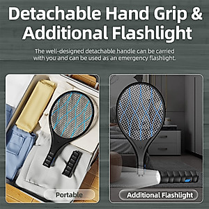 MOSHUNT Bug Zapper for Indoor Outdoor Electric Fly Swatter USB Rechargeable Mosquito Zapper Racket with 4000V Powerful Grid, Removable Flashlight and 3-Layer Safety Mesh for Home, Outdoor, Garden