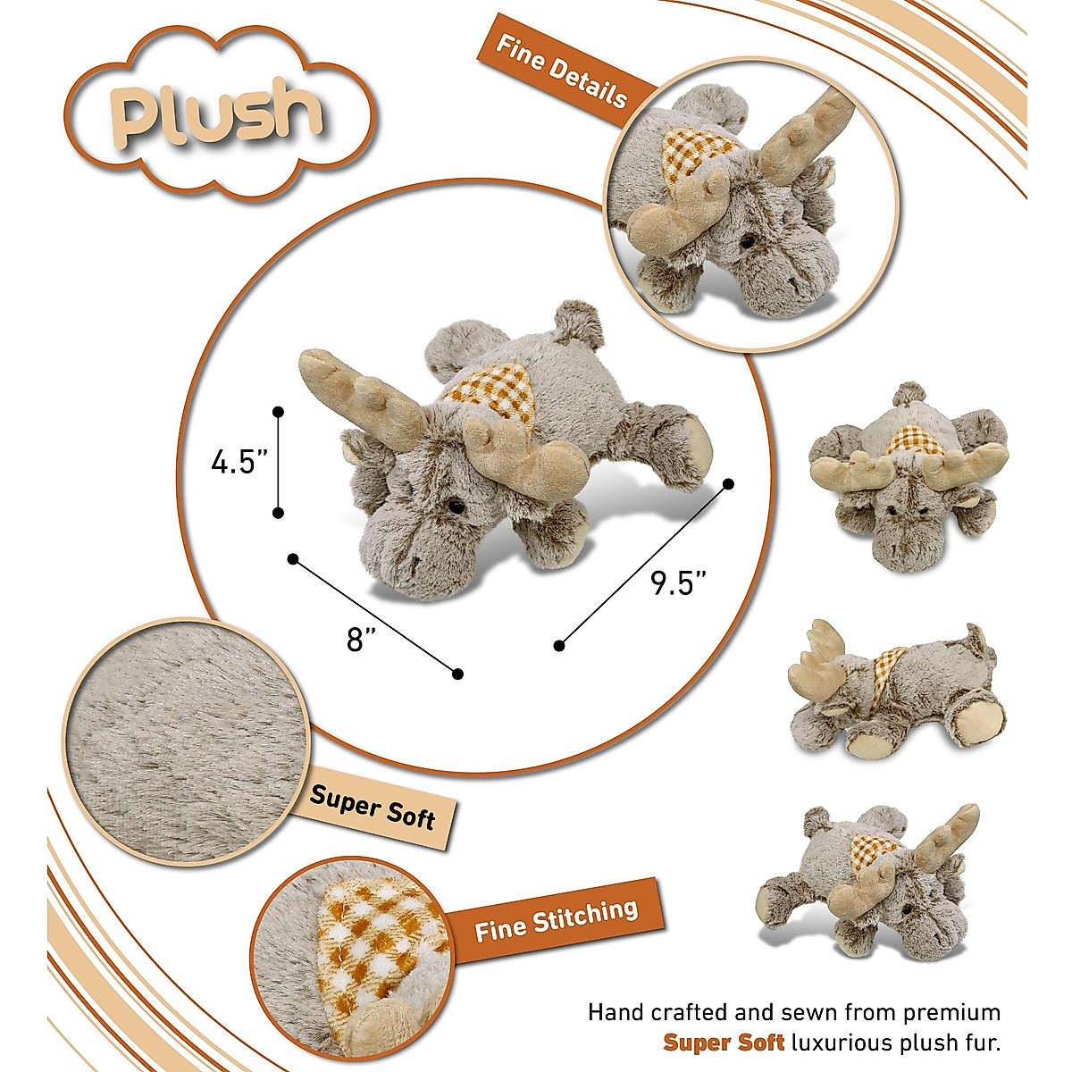 DolliBu Plush Moose Stuffed Animal - Soft Fur Laying Moose, Adorable Brown Huggable Moose Plush Toy, Cute Wild Life Cuddle Gift for Kids and Adults - 9.5 Inch