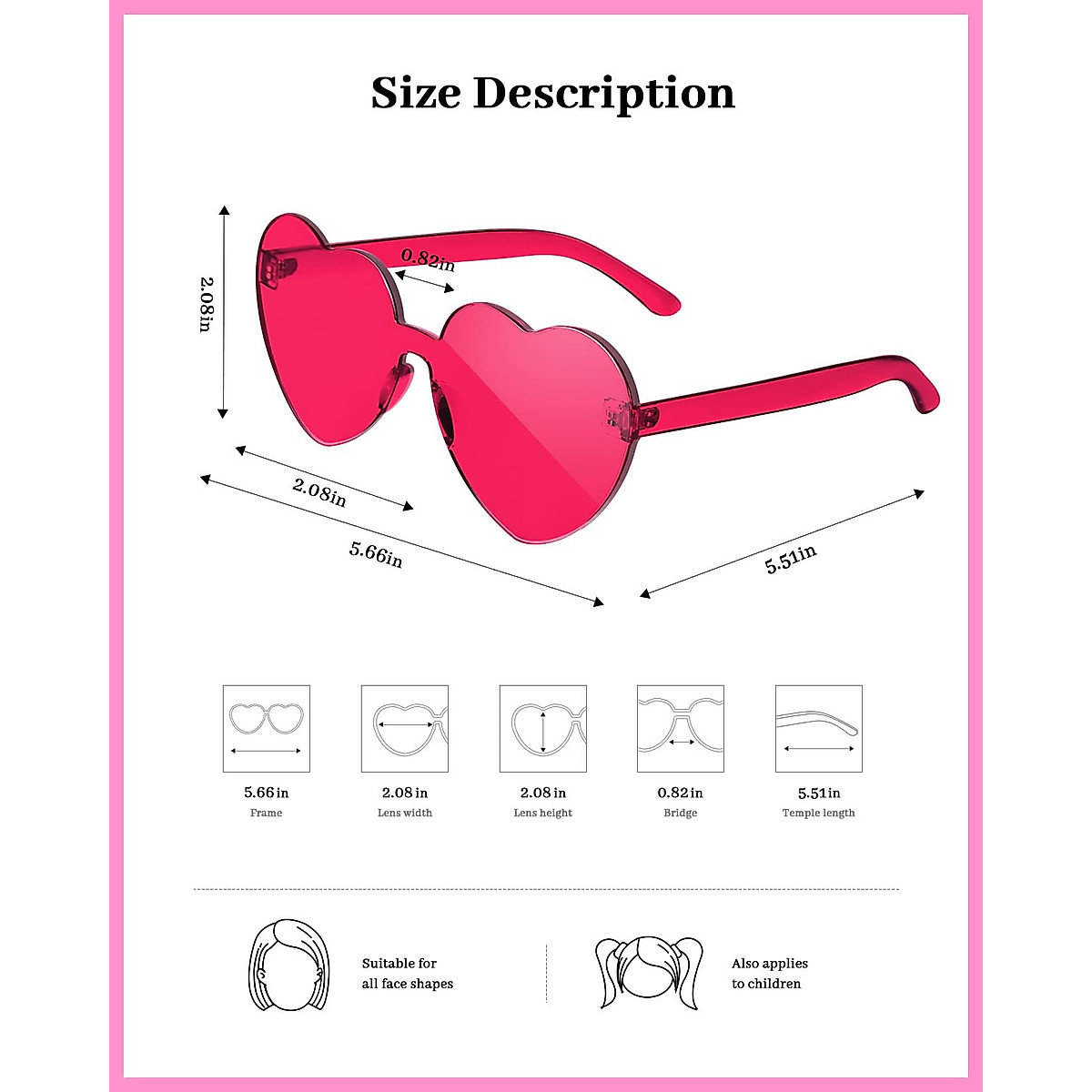 Gaiatop Heart Sunglasses for Women Candy Color Transparent Rimless Heart Glasses for Girls Cute Heart Shaped Sunglasses