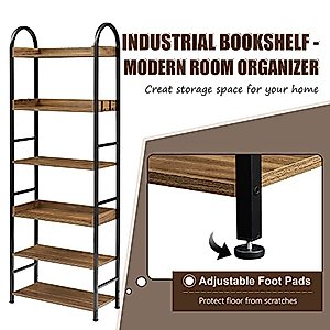 Merax 6 -Tier Tall Bookshelf Bookcase, Open Industrial Open Storage and Display Shelves with Hooks