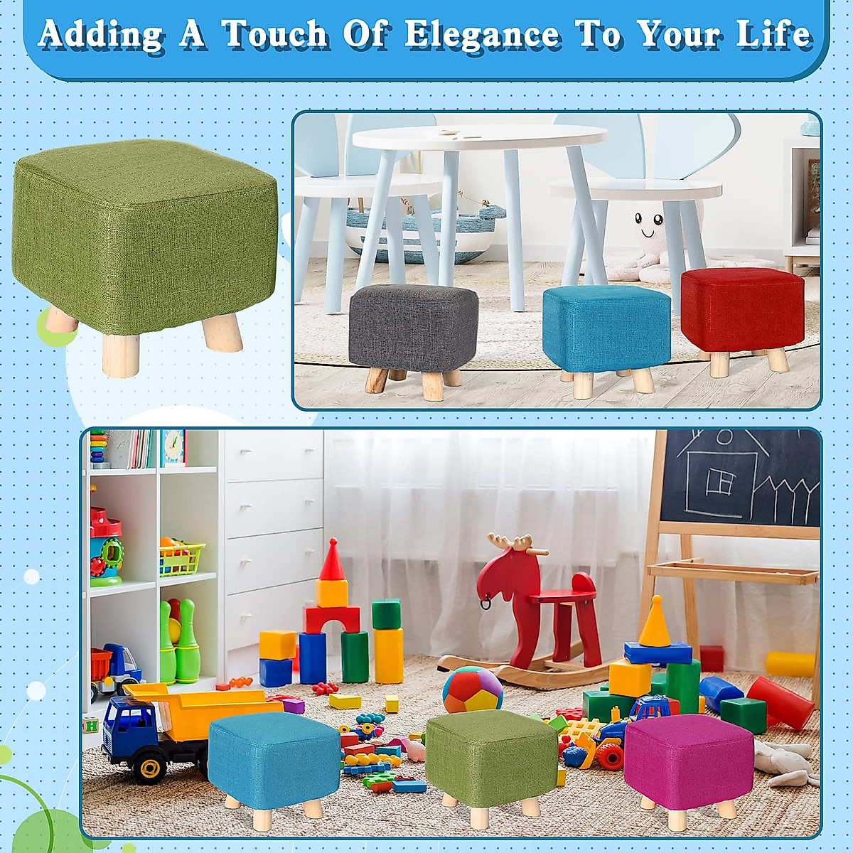 Sintuff 6 Pieces Solid Wood Stool Square Low Stool Shoe Stool Fabric Creative Small Square Stool for Kids and Adult Changing Stool Solid Wood Coffee Table Stool