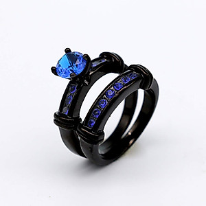 Bridal Sets Black Gold Plated Womens Wedding Bands Blue Cz Engagement Ring Sets