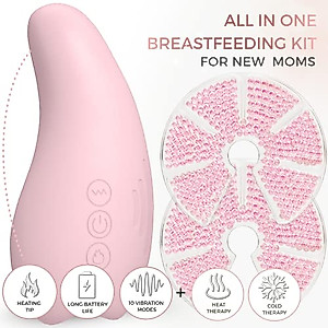 Euma Love Breastfeeding Essentials Support Kit for Nursing Moms- Vibrating Lactation Massager with Heat and Breast Therapy Pads: Improve Milk Flow, Relieve Clogged Ducts, Mastitis, and Engorgement