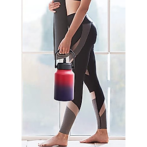 EALGRO Half Gallon Insulated Water Bottle Jug with Straw, 64 oz Large Stainless Steel Sports Metal Water Flask with Handle, Thermal Water Cup Mug with 2 Lids, Black