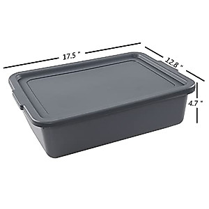 Yesdate 3 Packs 13 L Plastic Commercial Bus Box with Lid, Utility Bus Tub, Grey