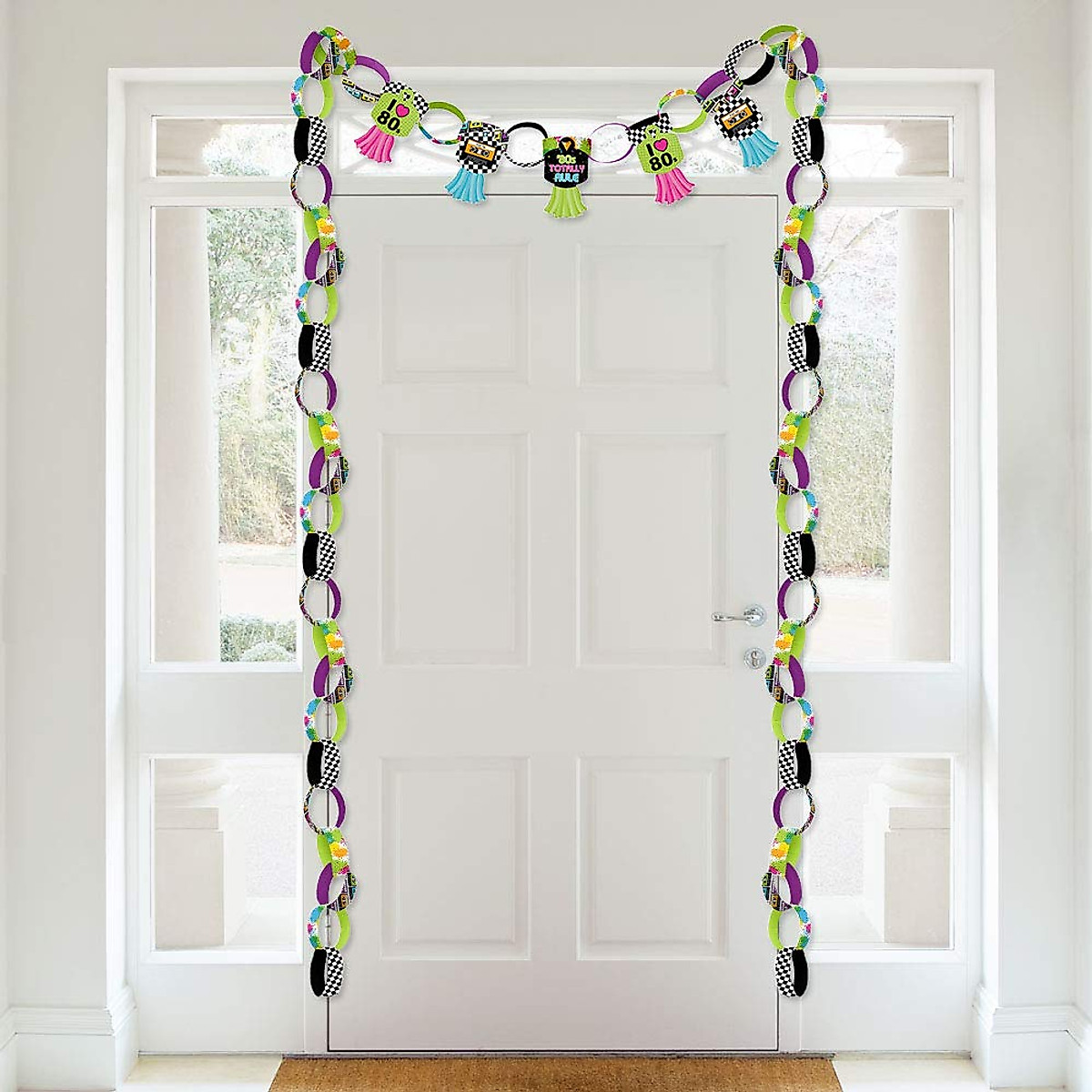 Big Dot of Happiness 80’s Retro - 90 Chain Links and 30 Paper Tassels Decoration Kit - Totally 1980s Party Paper Chains Garland - 21 feet