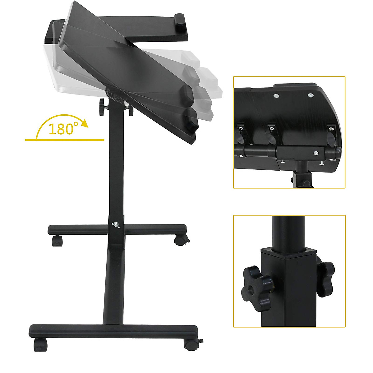 ZENY Mobile Laptop Stand Overbed Table Rolling Desk Cart Adjustable Sit-Stand Laptop Computer Desk Bedside Standing Desk, Height Adjutable 24'' to 35''