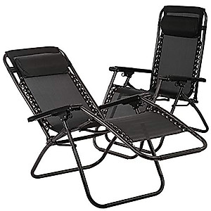 HCY Zero Gravity Chairs Outdoor Adjustable Recliner Chair Folding Lounge Patio Chairs Heavy Duty Zero Gravity Chair with Pillows Set of 2 for Beach, Yard, Lawn, Camp（Black）