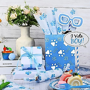 Bolsome 100 Sheets 20 * 14 Inches Dog Paw Print Tissue Paper for Gift Bags, Blue Puppy Paws Tissue Paper for Gift Wrapping for Birthday Baby Boys Shower DIY Craft