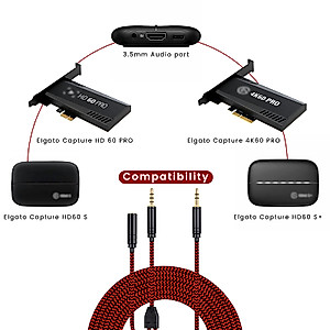 weishan HD60 S Chat Link Audio Cable Replacement for Elgato HD60 S+, HD60PRO, 4K60 PRO Capture Card, Gaming Capture Record Cord Works on PS5 PS4 Xbox One X/S, Red Braided 6.6ft