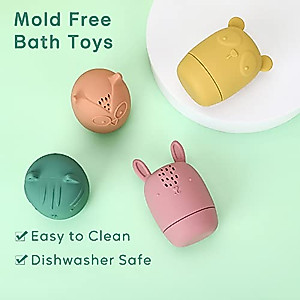 AULEGE Silicone Bath Toys, Squeezable Bathtub Toys for Toddle 6-12-18 Months+, Eco-Friendly Mold Free Bath Toys, Baby Shower Toys for Kids 1-3